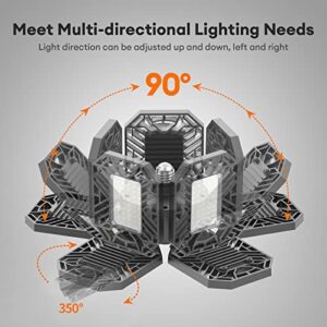 mgfsujv LED Garage Lights, 180W 14000LM Deformable LED Garage Ceiling Lights with 5 Adjustable Multi-Position Panels, Super Bright LED Shop Lights for Garage Attic Basement Barn Lighting