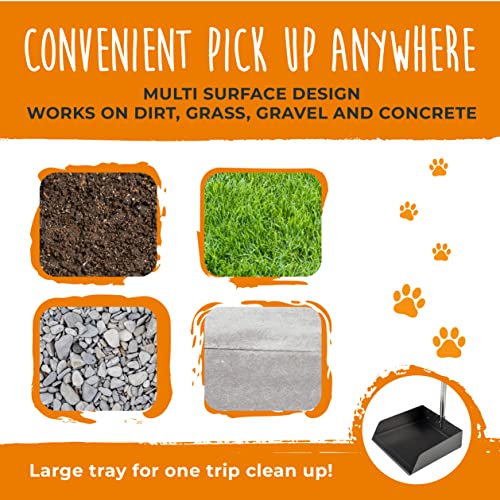 Mighty Paw Dog Pooper Scooper | Large Heavy Duty Tray & Rake Set. Long Adjustable Metal Poles for Comfortable Pet Poop, Waste & Yard Debris Pickup. Easily Scoop on Grass, Sand, Gravel Or Concrete