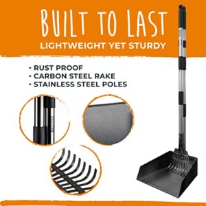 Mighty Paw Dog Pooper Scooper | Large Heavy Duty Tray & Rake Set. Long Adjustable Metal Poles for Comfortable Pet Poop, Waste & Yard Debris Pickup. Easily Scoop on Grass, Sand, Gravel Or Concrete