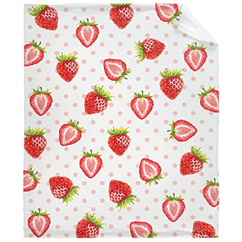 Cute Strawberry Fruit Blanket Cozy Soft Lightweight Flannel Throw Blanket for Bed Sofa Travel All Season Pets 40"x30"