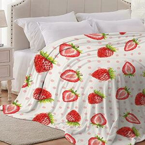 Cute Strawberry Fruit Blanket Cozy Soft Lightweight Flannel Throw Blanket for Bed Sofa Travel All Season Pets 40"x30"