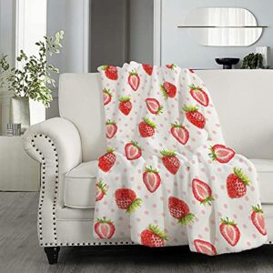 Cute Strawberry Fruit Blanket Cozy Soft Lightweight Flannel Throw Blanket for Bed Sofa Travel All Season Pets 40"x30"