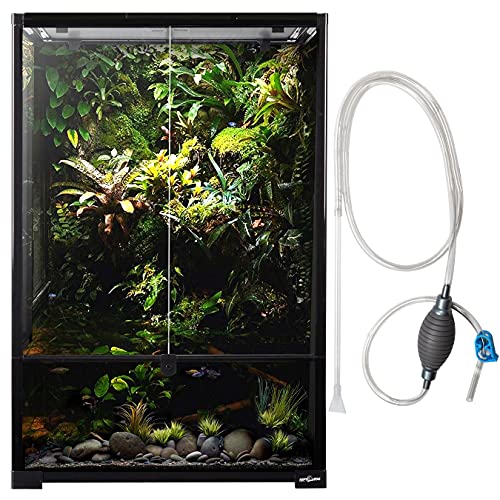 REPTI ZOO 67 Gallon Glass Terrarium Tank,Knock-Down Paludarium Large Terrarium 24"x18"x 36”,Bio Deep Base 10”, Double Hinge Door, Siphon Gravel Cleaner Set Included