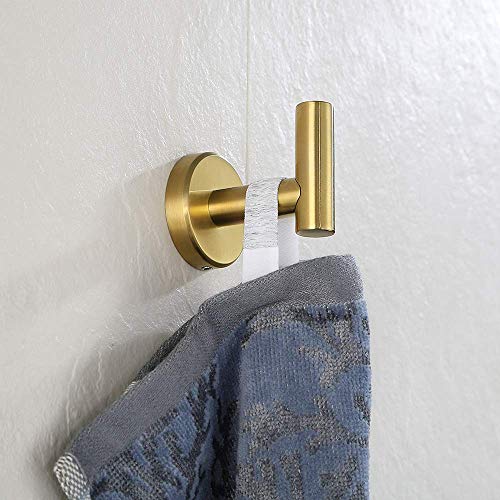 JQK Towel Ring Brushed Gold, Stainless Steel Square Ring Towel Holder for Bathroom, 6 Inch Brushed Gold Wall Mount, TR140-BG