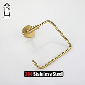 JQK Towel Ring Brushed Gold, Stainless Steel Square Ring Towel Holder for Bathroom, 6 Inch Brushed Gold Wall Mount, TR140-BG