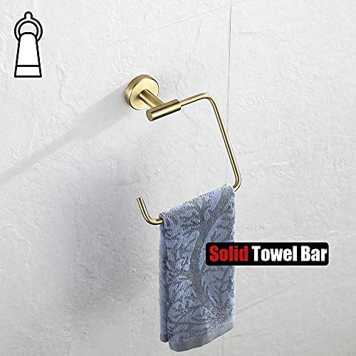 JQK Towel Ring Brushed Gold, Stainless Steel Square Ring Towel Holder for Bathroom, 6 Inch Brushed Gold Wall Mount, TR140-BG