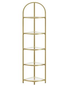 vasagle corner shelf stand, 5 tier corner bookshelf, tempered glass shelves, modern style, plant stand with steel frame for living room, bedroom, kitchen, bathroom, golden color ulgt810a01