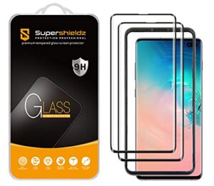 supershieldz (2 pack) designed for samsung (galaxy s10 plus) tempered glass screen protector with (easy installation tray), (full cover) (3d curved glass) anti scratch, bubble free (black)