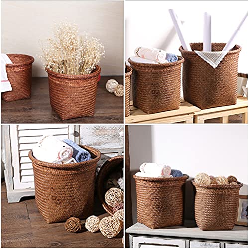 NUOBESTY Straw Woven Wastebasketx, 1 Pc, Clothes Hamper, Practical Trash Can, Waste Paper Basket, Storage Bin, Straw Woven Wastebasket, Round Rattan Waste Basket, Woven Laundry Basket| 30X30X30CM