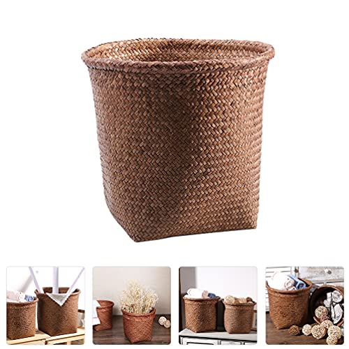 NUOBESTY Straw Woven Wastebasketx, 1 Pc, Clothes Hamper, Practical Trash Can, Waste Paper Basket, Storage Bin, Straw Woven Wastebasket, Round Rattan Waste Basket, Woven Laundry Basket| 30X30X30CM