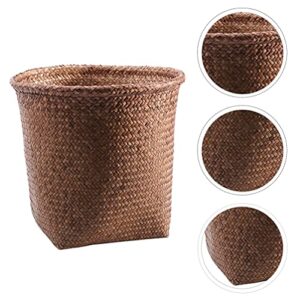 NUOBESTY Straw Woven Wastebasketx, 1 Pc, Clothes Hamper, Practical Trash Can, Waste Paper Basket, Storage Bin, Straw Woven Wastebasket, Round Rattan Waste Basket, Woven Laundry Basket| 30X30X30CM