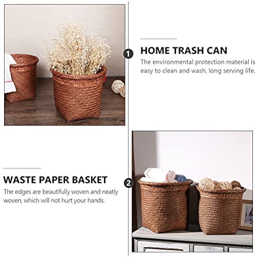 NUOBESTY Straw Woven Wastebasketx, 1 Pc, Clothes Hamper, Practical Trash Can, Waste Paper Basket, Storage Bin, Straw Woven Wastebasket, Round Rattan Waste Basket, Woven Laundry Basket| 30X30X30CM