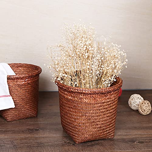 NUOBESTY Straw Woven Wastebasketx, 1 Pc, Clothes Hamper, Practical Trash Can, Waste Paper Basket, Storage Bin, Straw Woven Wastebasket, Round Rattan Waste Basket, Woven Laundry Basket| 30X30X30CM