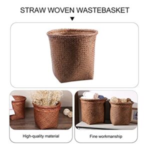 NUOBESTY Straw Woven Wastebasketx, 1 Pc, Clothes Hamper, Practical Trash Can, Waste Paper Basket, Storage Bin, Straw Woven Wastebasket, Round Rattan Waste Basket, Woven Laundry Basket| 30X30X30CM