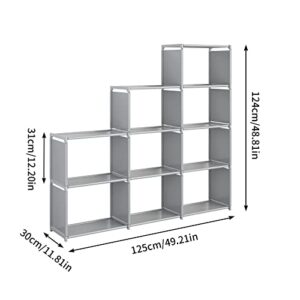 JIUYOTREE Portable Bookshelf, 9 Cube Closet Storage Organizer Bookcase,Clothes Storage for Living Room,Study Room,Bedroom, Grey