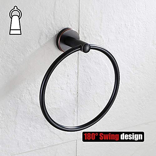 JQK Towel Ring Oil Rubbed Bronze, Stainless Steel Hand Towel Holder for Bathroom, ORB Wall Mount, TR130-ORB