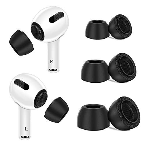 Pious Premium Memory Foam Tips for AirPods Pro, No Silicone Ear Tip Pain, Fit in The Charging Case, Noise-Reducing in-Ear Ear Caps Accessories, 3 Pairs (Assorted Sizes S/M/L), Black