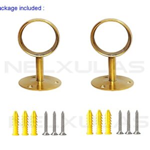 NELXULAS Golden Brushed Stainless Steel Heavy Duty Closet Rod,Curtain Rod End Supports Socket, Flange Rod Holder Closet Pole with Matching Screws (2 INCH)