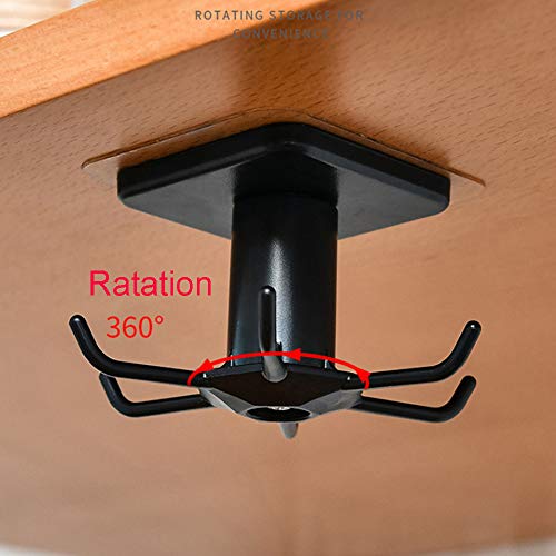 SHBaizoy 2pcs Under Cabinet Hooks, 360 °Rotation Kitchen Hooks for Utensils,Nail Free Adhesive Kitchen Utensils Hanging Hooks for Kitchen Utensils/Tools/Towel/Knife(Black)