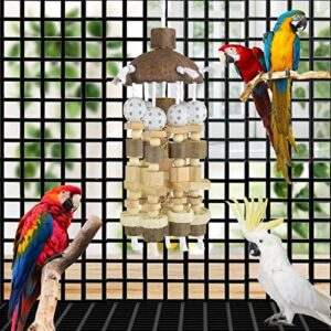 Aupipiroo Large Bird Parrot Toy, Natural Wooden Blocks Bird Chewing Toy Parrot Cage Bite Toy for Cockatoos African Grey Macaws and Amazon Parrots Large Medium Parrots Rattan Balls Wicker Ball Gifts