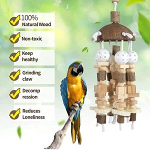 Aupipiroo Large Bird Parrot Toy, Natural Wooden Blocks Bird Chewing Toy Parrot Cage Bite Toy for Cockatoos African Grey Macaws and Amazon Parrots Large Medium Parrots Rattan Balls Wicker Ball Gifts