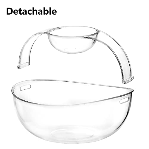 ZENFUN Acrylic Chip and Dip Bowls Set, 2 Tiers Detachable Clip-on Dipping Bowl Appetizer Serving Dishes for Salad, Chips, Dips, Fruit, Veggies, Unique Design