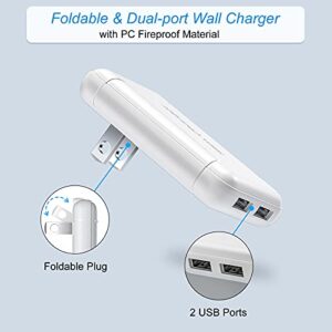 USB Wall Charger Flat, OKRAY 3-Pack 5v/3a Dual USB Charger Block with Foldable Plug, Extra-Slim 2 USB-A Ports Phone Charger Fast Charging Blocks Compatible iPhone 11/XS/XR/iPad, Samsung Galaxy (White)