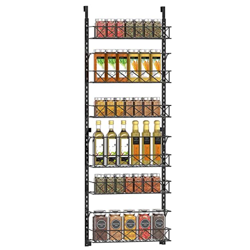 Auledio Over The Door Pantry Rack, Adjustable 6 Baskets Closet Organizer Hanging Spice Space Saver,Black