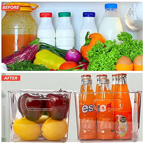 Set of 6 Refrigerator Organizers Bins - Clear Plastic Storage Bins Pantry Bins with Handles, for Freezers/Kitchen Countertops/Cabinets(4 Large and 2 Medium) (6)