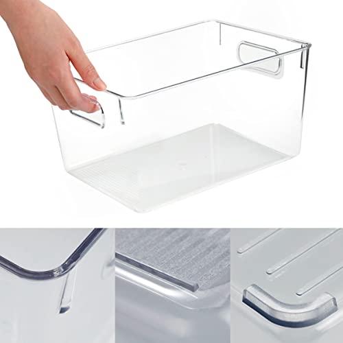 Set of 6 Refrigerator Organizers Bins - Clear Plastic Storage Bins Pantry Bins with Handles, for Freezers/Kitchen Countertops/Cabinets(4 Large and 2 Medium) (6)