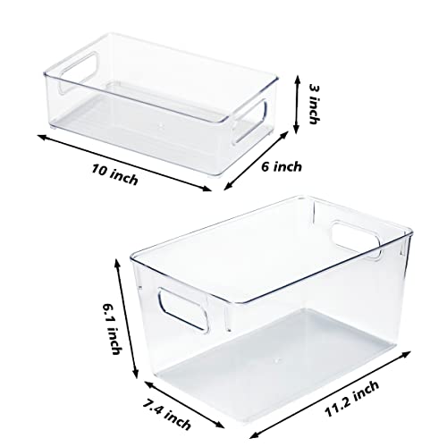 Set of 6 Refrigerator Organizers Bins - Clear Plastic Storage Bins Pantry Bins with Handles, for Freezers/Kitchen Countertops/Cabinets(4 Large and 2 Medium) (6)