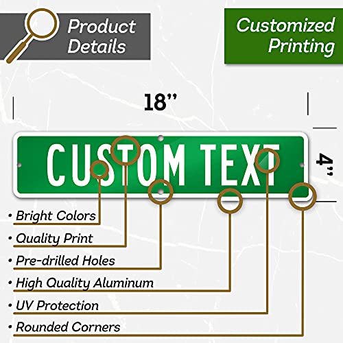 Street Sign, Custom Road Signs, 8 Colors, Single/Duplicate Sign Option, Reflective/Non Reflective, Screws Option, 4x18 Inch, Thick Rust-Free AlumaBond, (Classic) Made in USA By My Sign Center