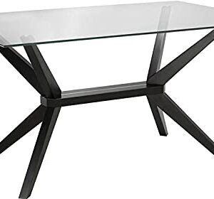 Uptown Club Dining Table with Tempered Glass Top, Elegant Statement Piece for Contemporary Home, 63" x 36", Dark-Walnut