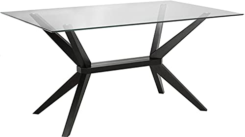 Uptown Club Dining Table with Tempered Glass Top, Elegant Statement Piece for Contemporary Home, 63" x 36", Dark-Walnut