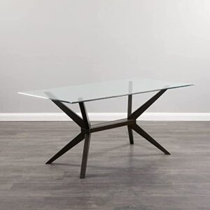 Uptown Club Dining Table with Tempered Glass Top, Elegant Statement Piece for Contemporary Home, 63" x 36", Dark-Walnut