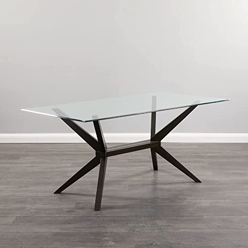 Uptown Club Dining Table with Tempered Glass Top, Elegant Statement Piece for Contemporary Home, 63" x 36", Dark-Walnut