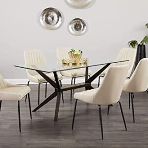 Uptown Club Dining Table with Tempered Glass Top, Elegant Statement Piece for Contemporary Home, 63" x 36", Dark-Walnut