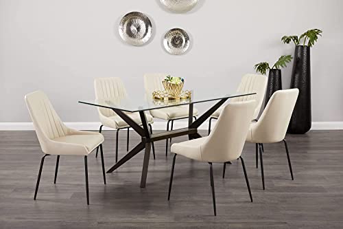 Uptown Club Dining Table with Tempered Glass Top, Elegant Statement Piece for Contemporary Home, 63" x 36", Dark-Walnut