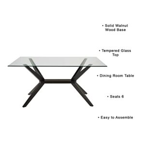 Uptown Club Dining Table with Tempered Glass Top, Elegant Statement Piece for Contemporary Home, 63" x 36", Dark-Walnut