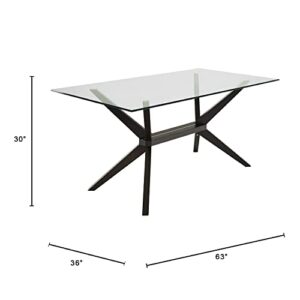 Uptown Club Dining Table with Tempered Glass Top, Elegant Statement Piece for Contemporary Home, 63" x 36", Dark-Walnut