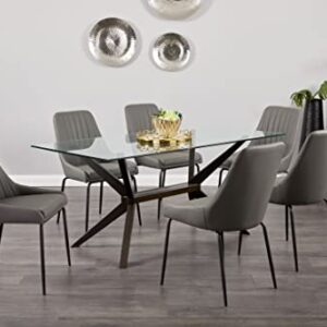 Uptown Club Dining Table with Tempered Glass Top, Elegant Statement Piece for Contemporary Home, 63" x 36", Dark-Walnut