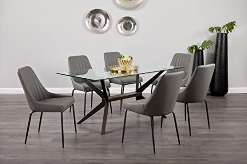 Uptown Club Dining Table with Tempered Glass Top, Elegant Statement Piece for Contemporary Home, 63" x 36", Dark-Walnut