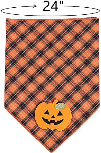 Dog Halloween Bandana 2Pack, Plaid Triangle Scarf with Designer Appliques for Dogs