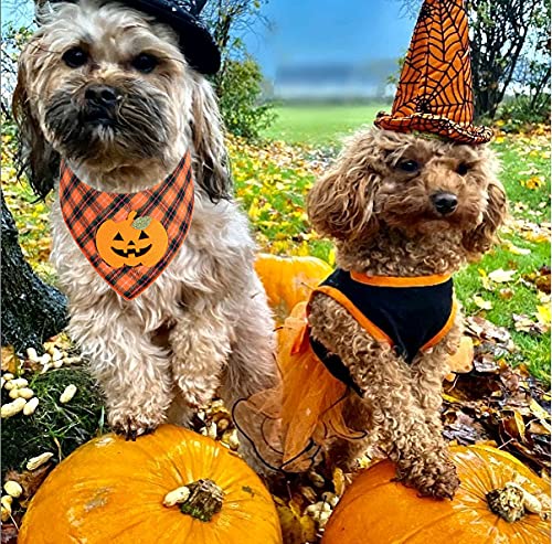 Dog Halloween Bandana 2Pack, Plaid Triangle Scarf with Designer Appliques for Dogs