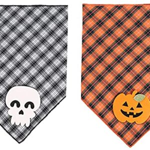 Dog Halloween Bandana 2Pack, Plaid Triangle Scarf with Designer Appliques for Dogs