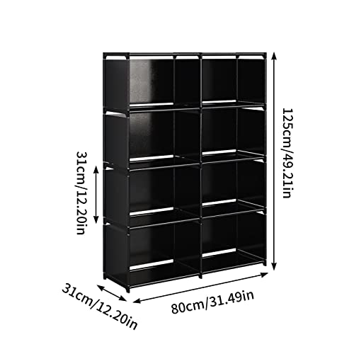 JIUYOTREE 5-Tiers Portable Bookshelf with Fabric Cloth at Back, 8 Cube Closet Storage Organizer Bookcase, Living Room,Study Room,Bedroom, Black