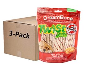 dreambone twist sticks, rawhide-free chews for dogs, with real chicken, 50-count (3 pack)