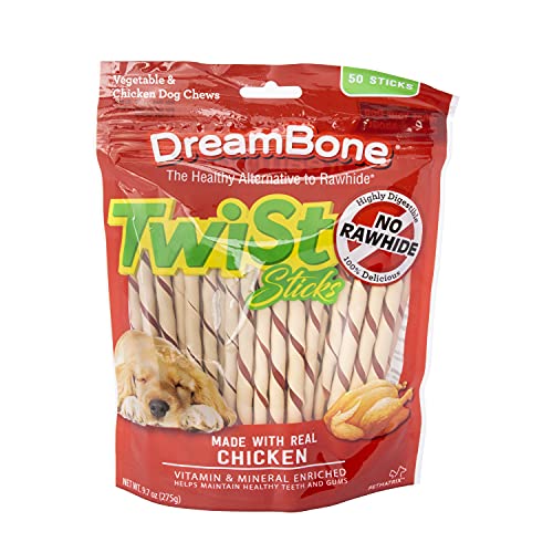 DreamBone Twist Sticks, Rawhide-Free Chews for Dogs, with Real Chicken, 50-Count (3 Pack)