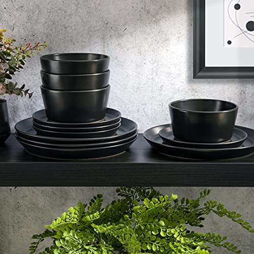 Gibson Soho Lounge Sofia Coupe Stoneware Dinnerware Set, Service for 4 (12pcs), Black