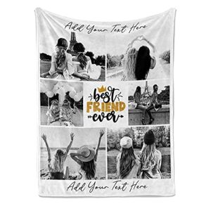 Jekeno Custom Blanket Best Friend Ever Personalized Blanket with 6 Pictures Customize Memorial Throw Blanket Super Soft Cozy Plush for Good Friend for Birthday Christmas, 40"x50"